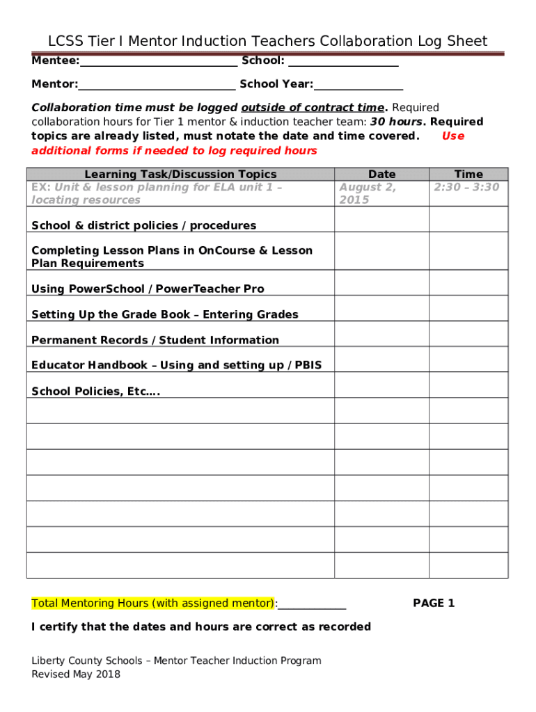Liberty County Schools Mentor Program Log Sheet Doc Template PdfFiller liberty-county-schools-mentor-program-log-sheet-doc-template-pdffiller