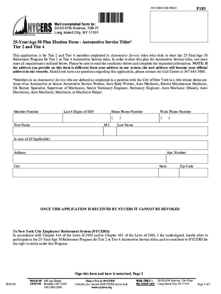 Fillable Online www.nycers.orgformsForms - New York City Employees ...