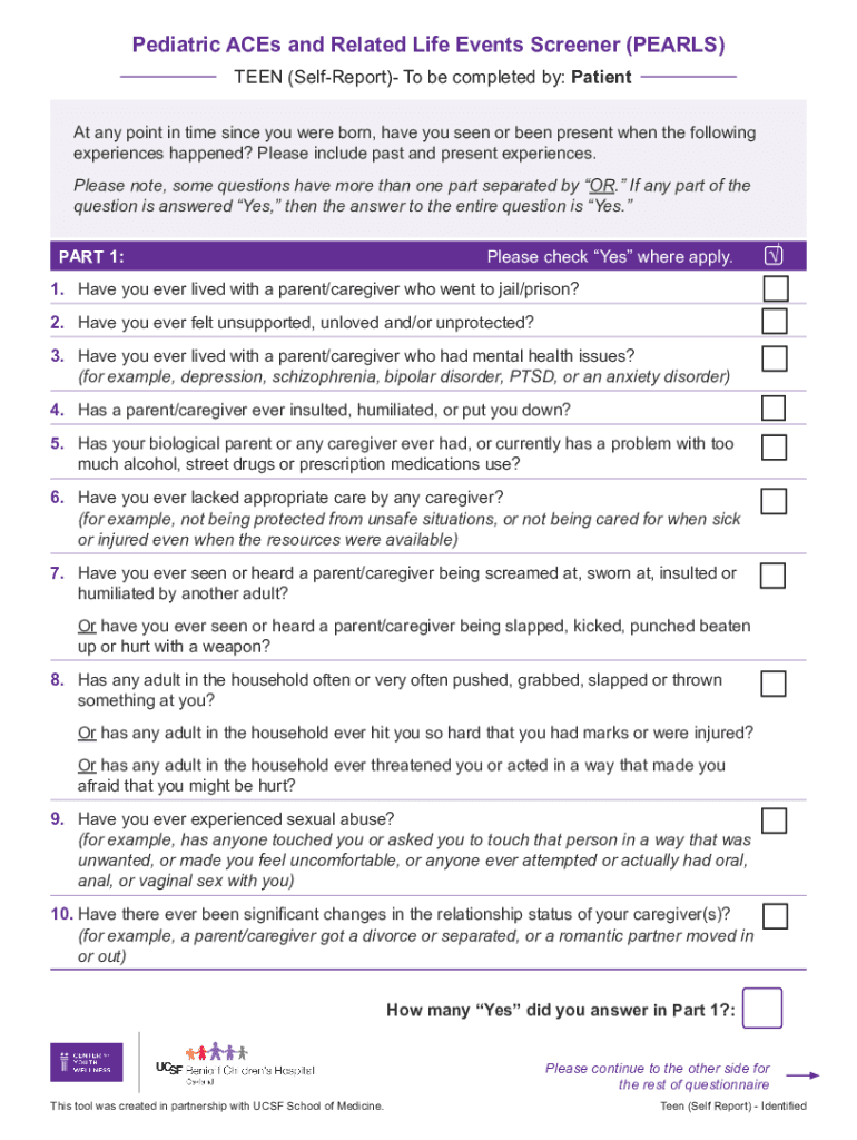 Fillable Online Fillable Pediatric AC Es And Related Life Events ...