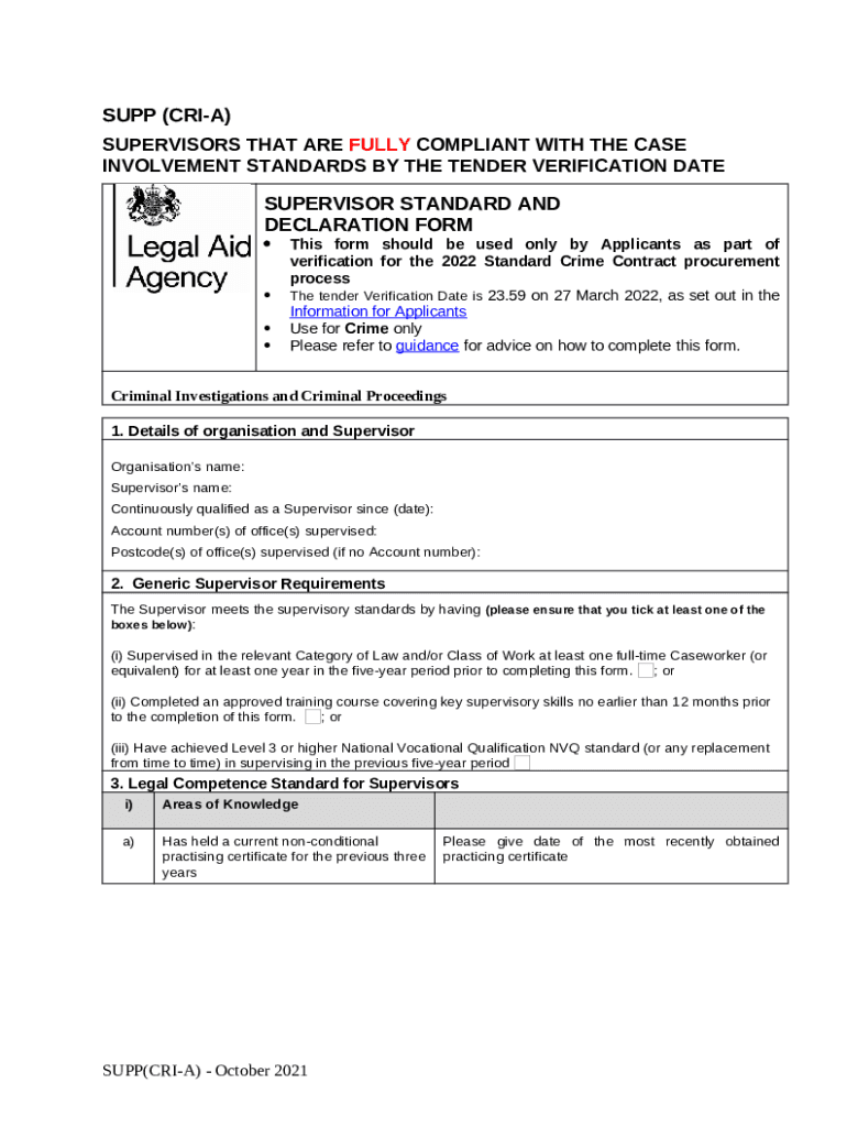 Crime Supervisor Declaration Doc Template | pdfFiller