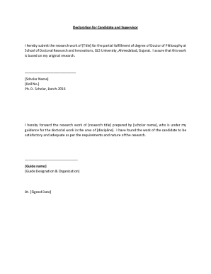 Fillable Online Declaration for Candidate and Supervisor - GLS ...