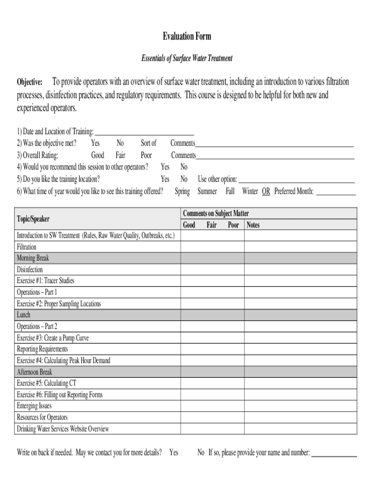 Fillable Online SW Essentials Class: Evaluation Form Fax Email Print ...