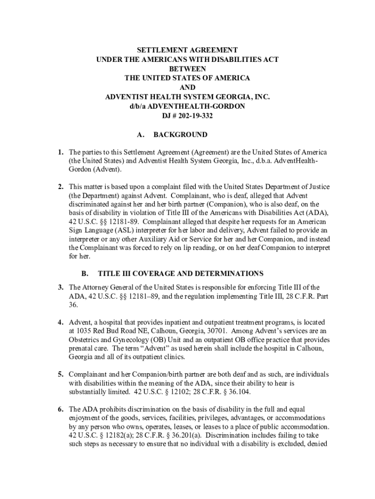 Fillable Online Settlement Agreement between the United States and ...