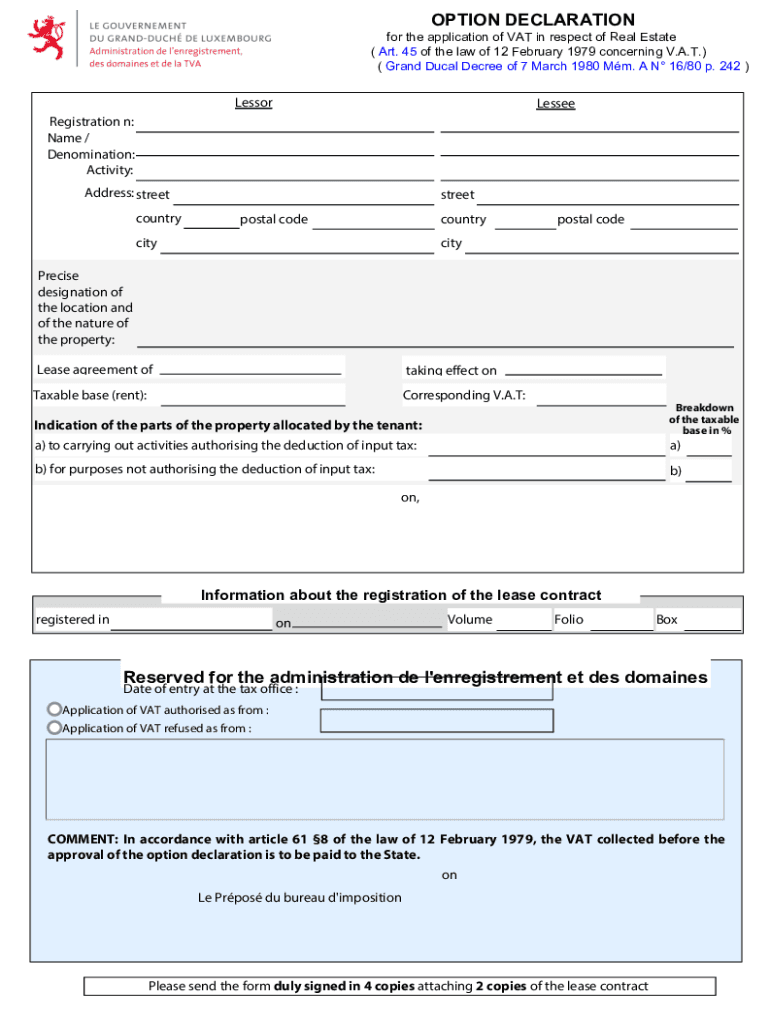 Fillable Online Form option declaration lessor/lessee Fax Email Print ...