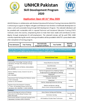 Fillable Online navttc.gov.pkUNHCR-NAVTTC Pakistan Skill Development ...