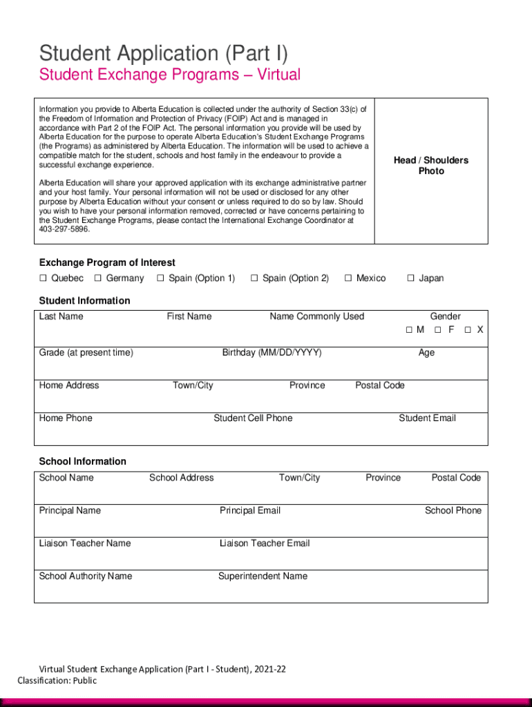 Fillable Online Virtual Student Exchange Application Package - 2021-2022. Application form for ...