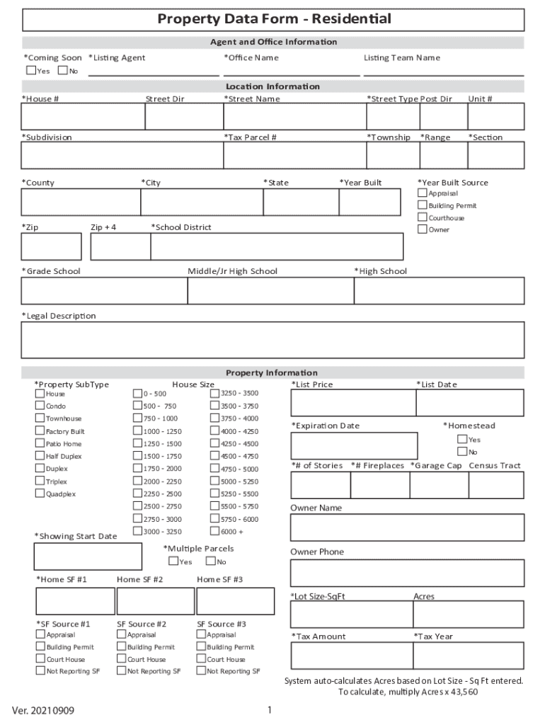 Fillable Online Residential Data Form Template Fax Email Print - pdfFiller