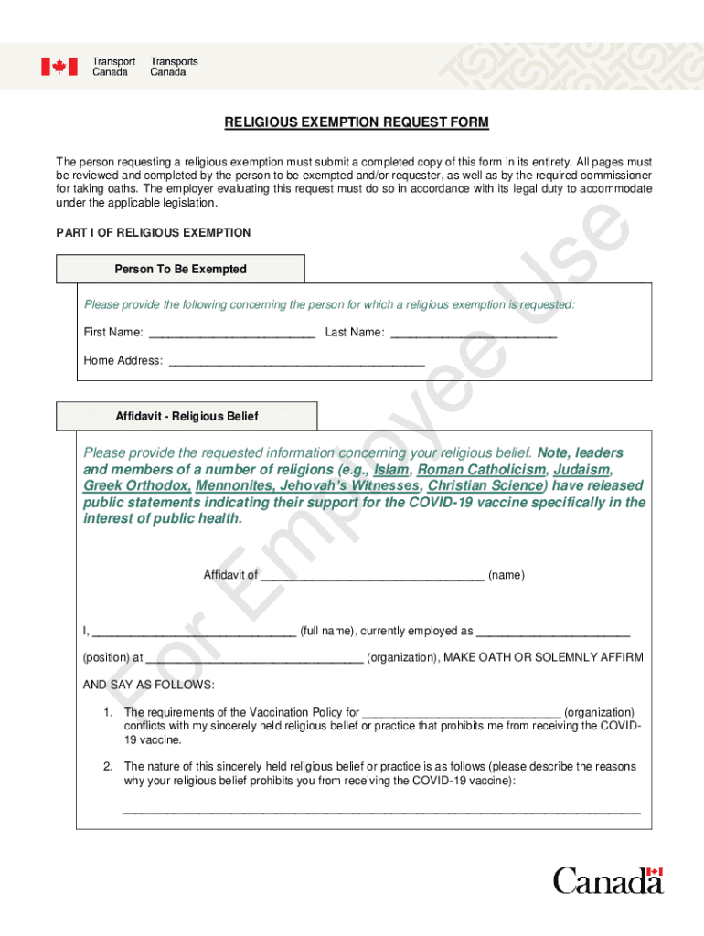 Fillable Online www.aircanada.comcontentdamTEMPORARY EXEMPTION REQUEST ...