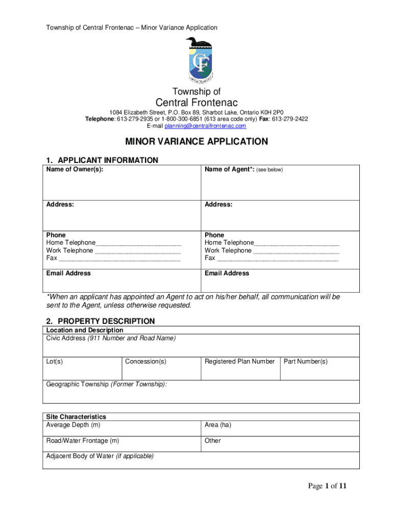 Fillable Online 1084 Elizabeth St Application for Minor Variance PO Box ...