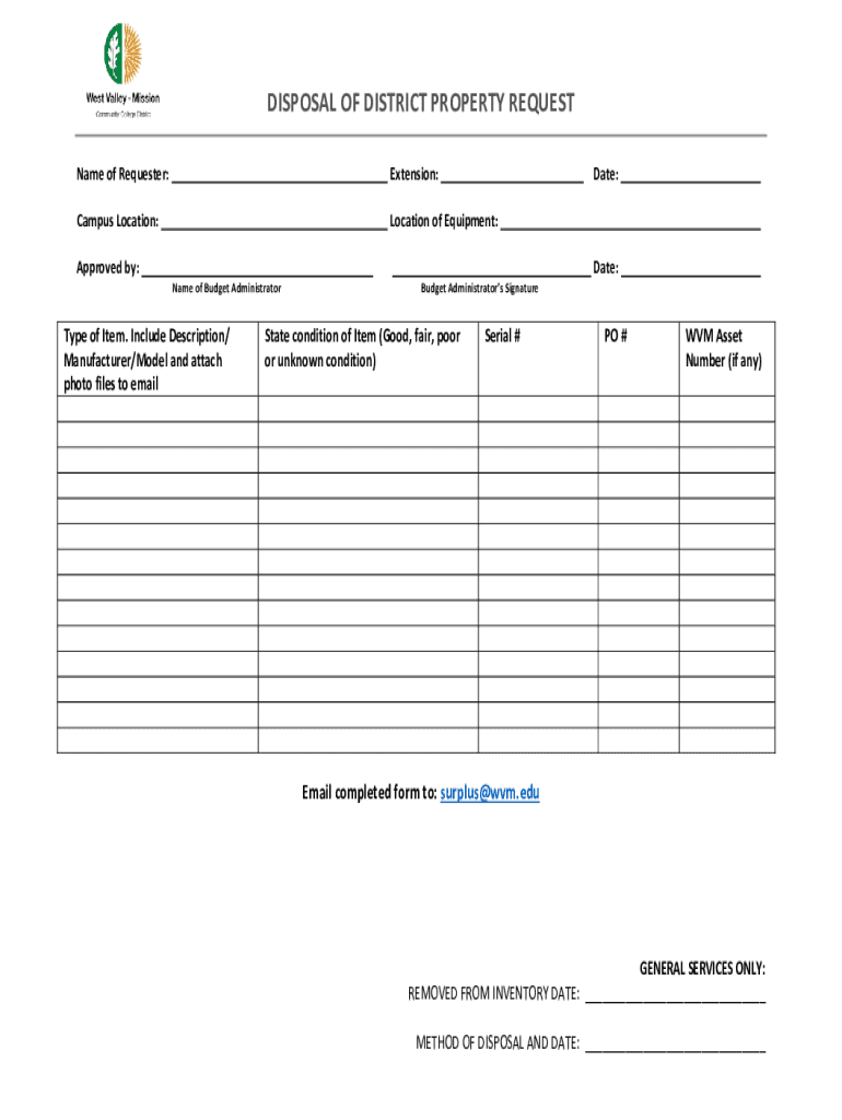 Fillable Online request for equipment transfer or disposal Fax Email ...