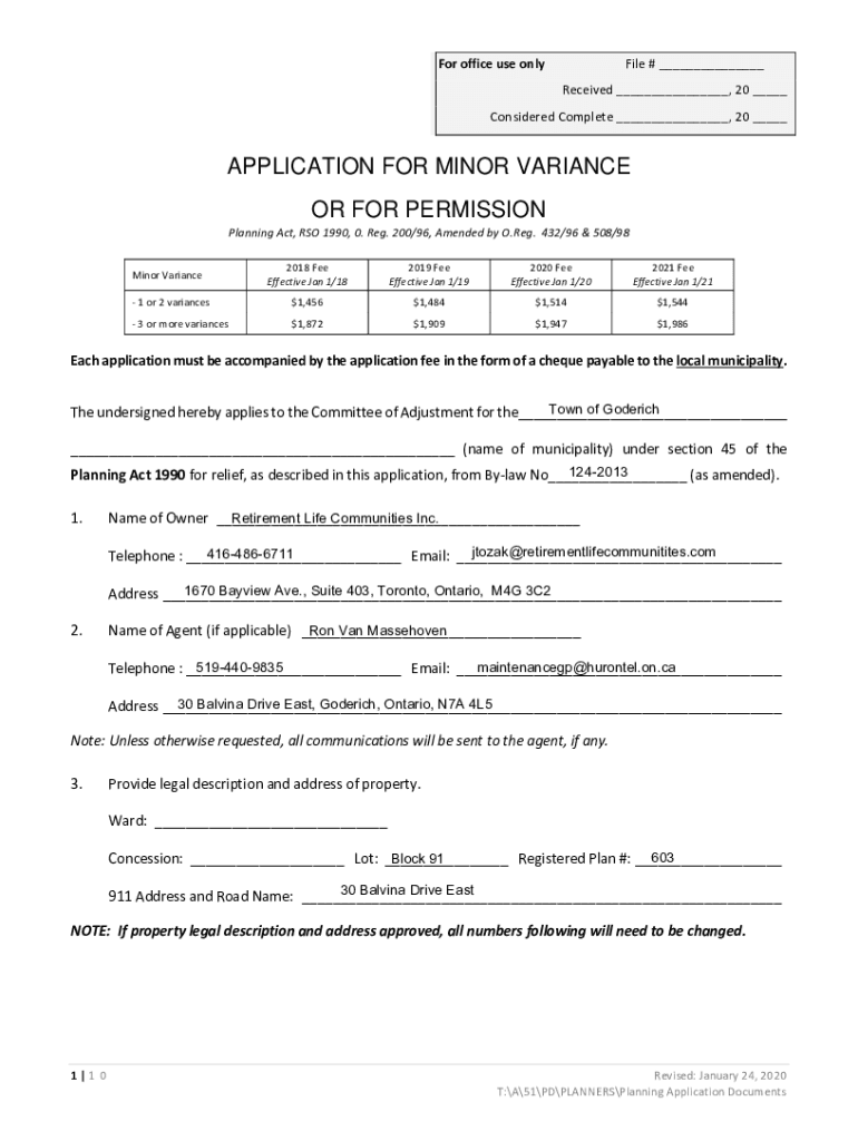 Fillable Online Minor Variance Application. Planning Application Fax ...
