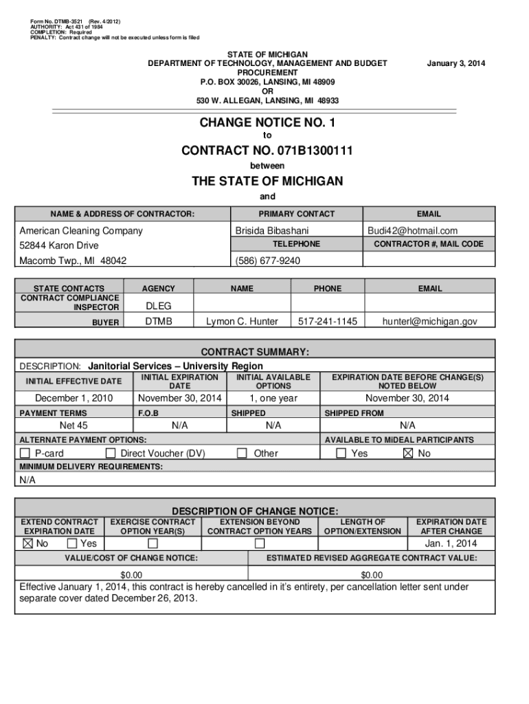 Fillable Online Form No. DTMB-3521 (Rev. 4/2012) PENALTY: Contract ...