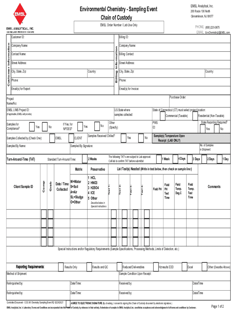 Fillable Online emsl.comPDFDocumentsGenericCOCPDFPlease mail non-NY ...