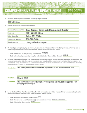 Fillable Online COMPREHENSIVE PLAN UPDATE FORM Fax Email Print - pdfFiller