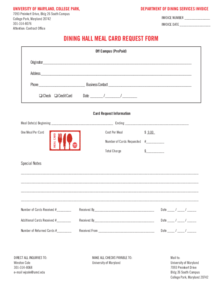 Fillable Online dining.umd.eduForm-Retail-Card-Request-Off-CampusRETAIL ...