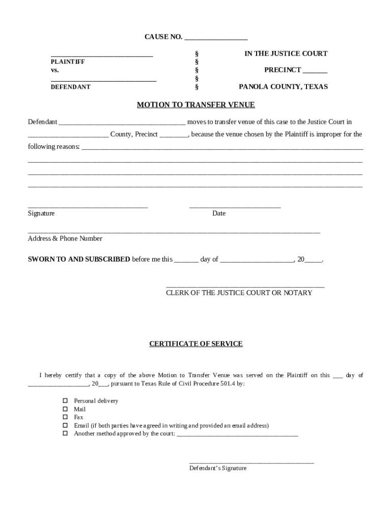 Defendant moves to transfer venue of this case to the Justice Court in ...