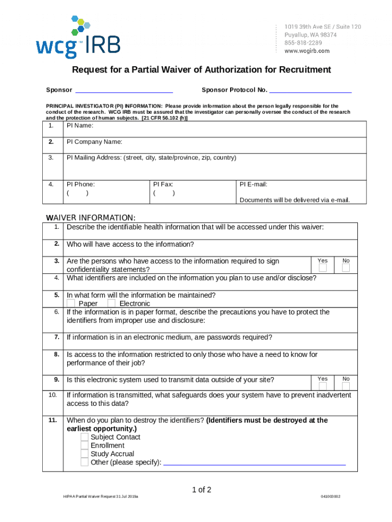 REQUEST FOR PARTIAL WAIVER OF AUTHORIZATION FOR RECRUITMENT Doc ...