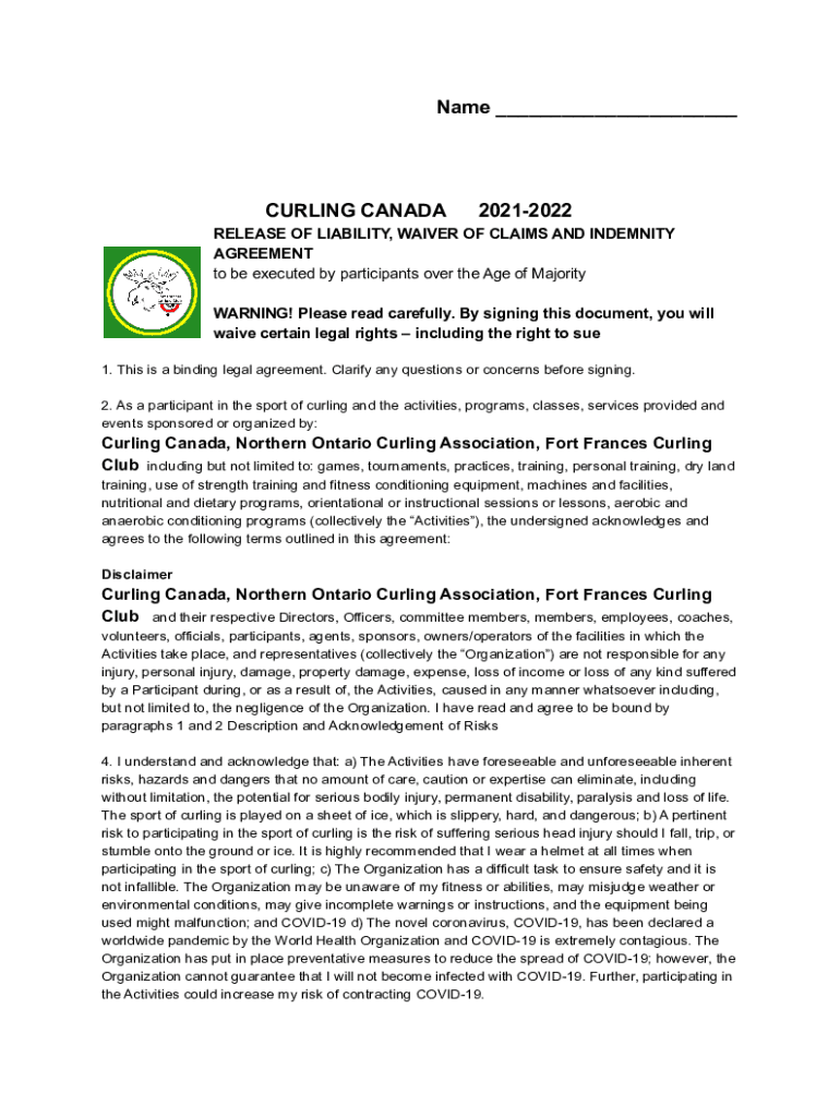 Fillable Online PDF release of liability, waiver of claims and ...