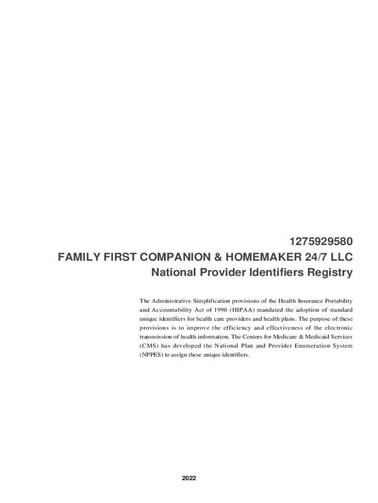Fillable Online Profile of Family First Companion & Homemaker 24/7 Llc ...