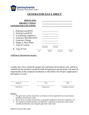 GENERATOR DATA SHEET Doc Template | pdfFiller