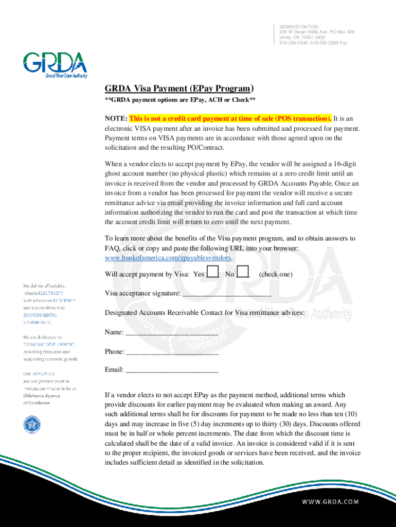 Fillable Online GRAND RIVER DAM AUTHORITY TO: GRDA Visa Payment REQUEST ...