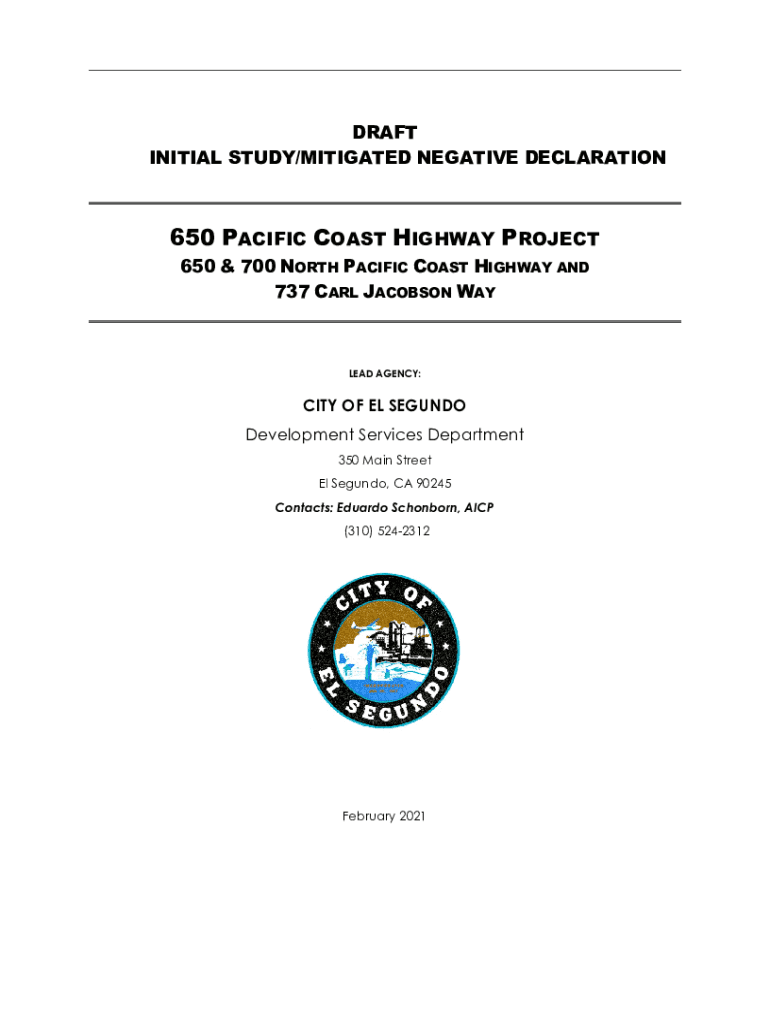 Fillable Online DRAFT INITIAL STUDY/MITIGATED NEGATIVE DECLARATION 650 ... Fax Email Print ...