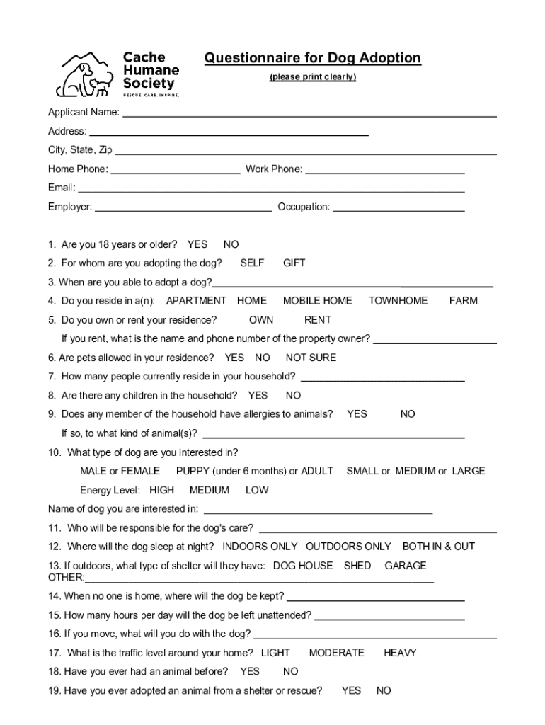 Fillable Online Questionnaire for Dog Adoption.docx Fax Email Print ...