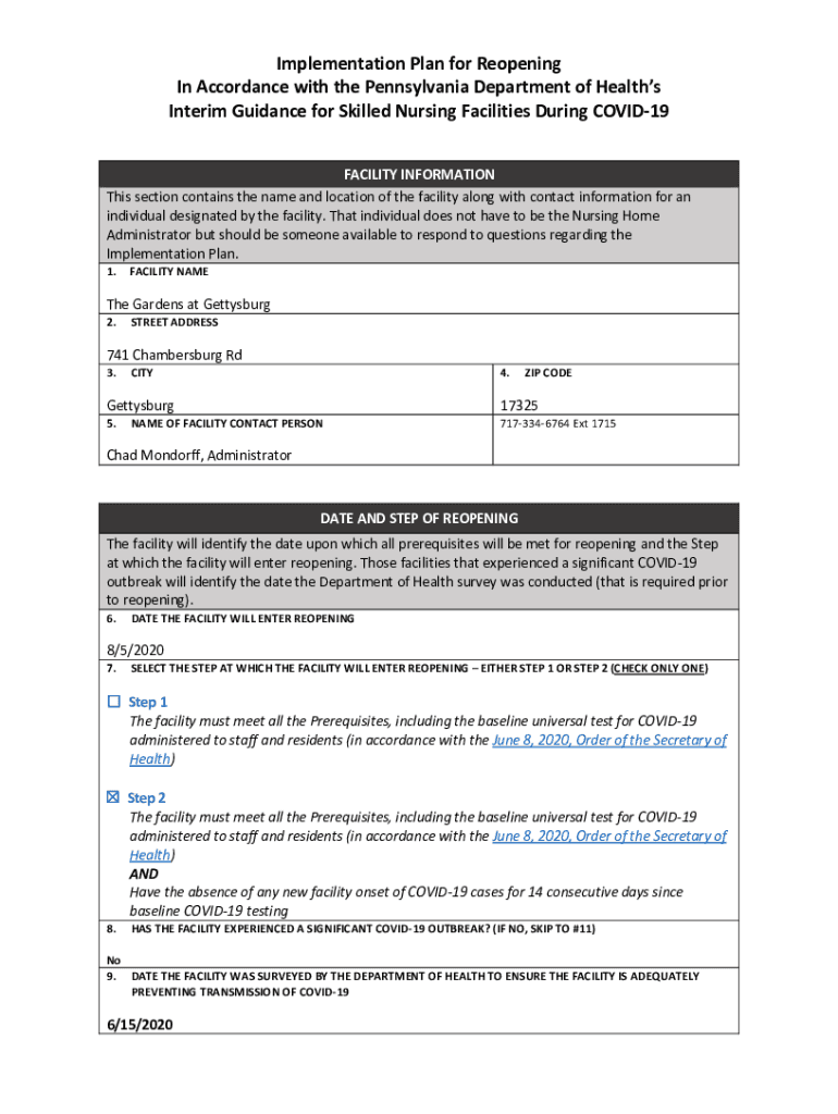 Fillable Online PCH, ALR and ICF Reopening Implementation Plan Template Fax Email Print - pdfFiller