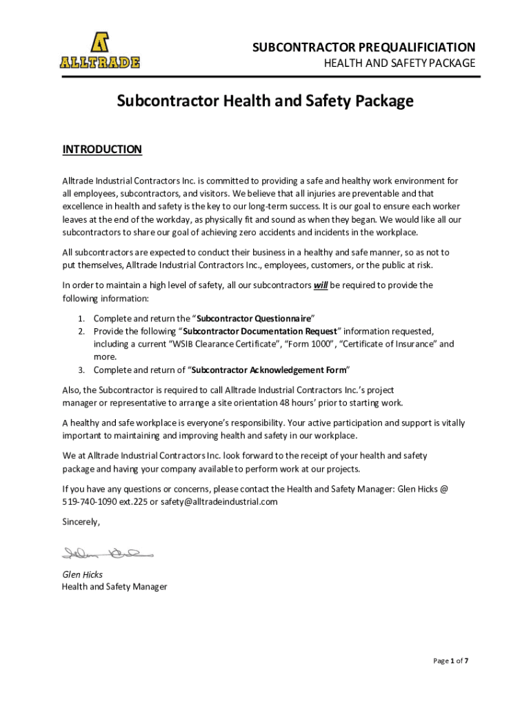 Fillable Online Subcontractor Environmental Health And Safety Ehs Plan ...