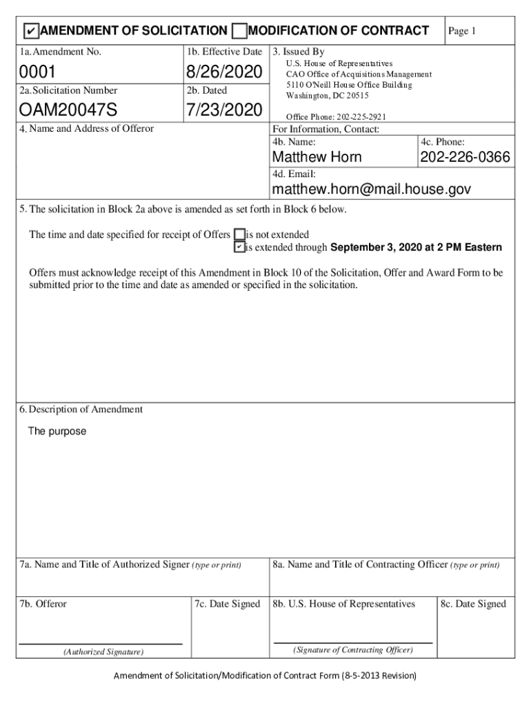 Fillable Online AMENDMENT OF SOLICITATION MODIFICATION OF CONTRACT ...