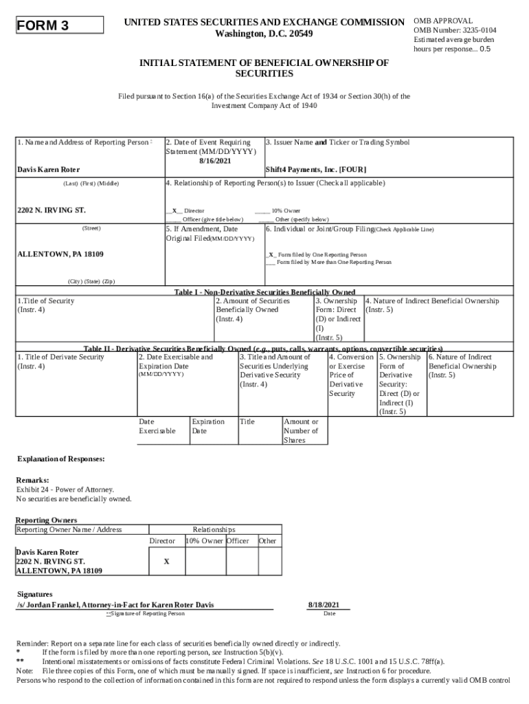 Initial Statement of Beneficial Ownership ( 3 ... Doc Template | pdfFiller