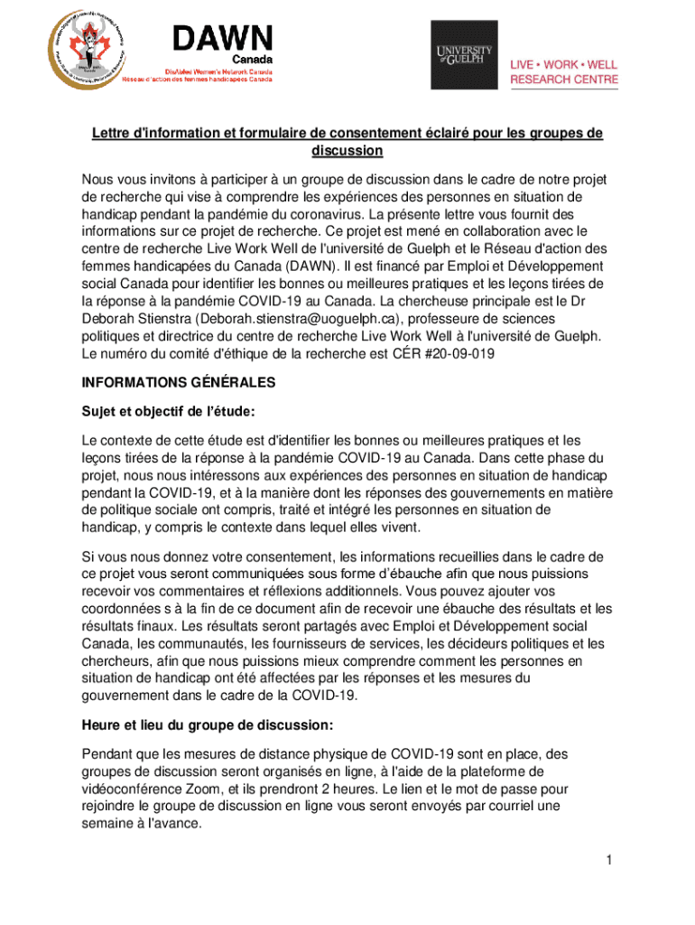 Fillable Online Lettre d'information et formulaire de consentement ...