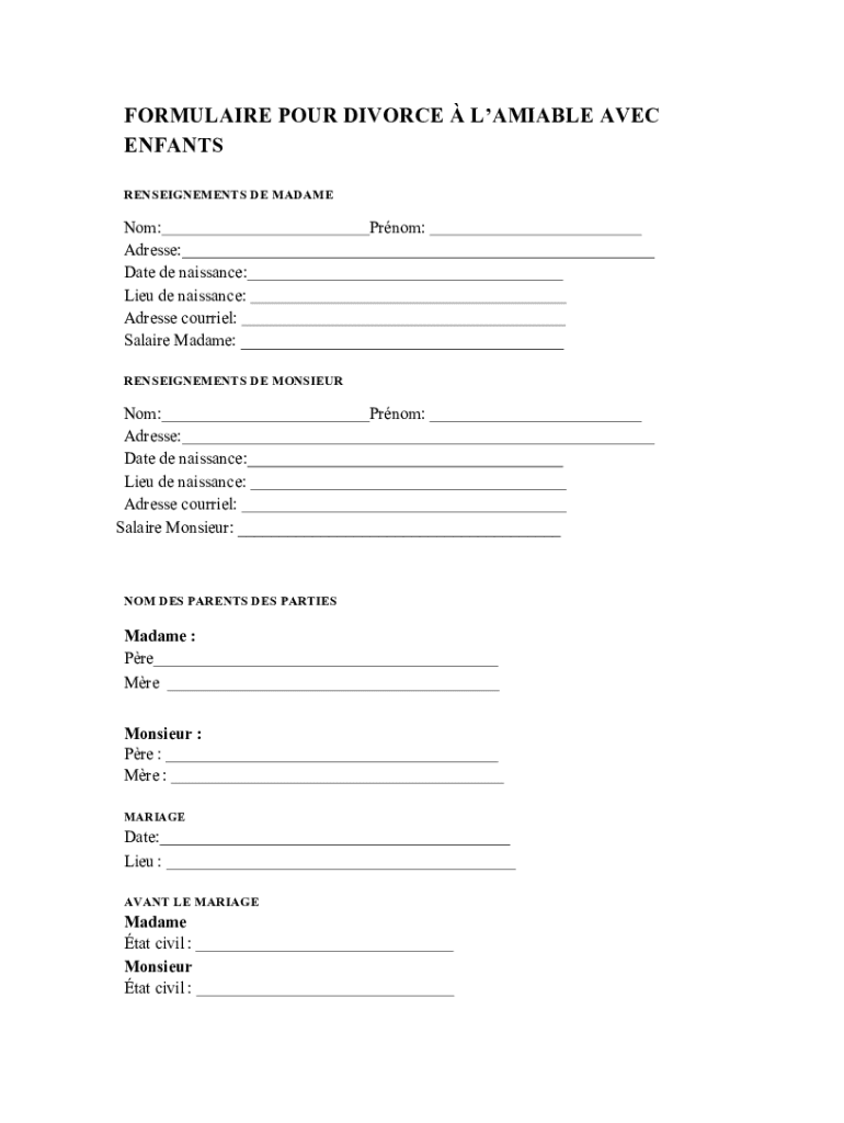 Fillable Online Demande De Divorce Formulaire A Imprimer - Fill Online ...