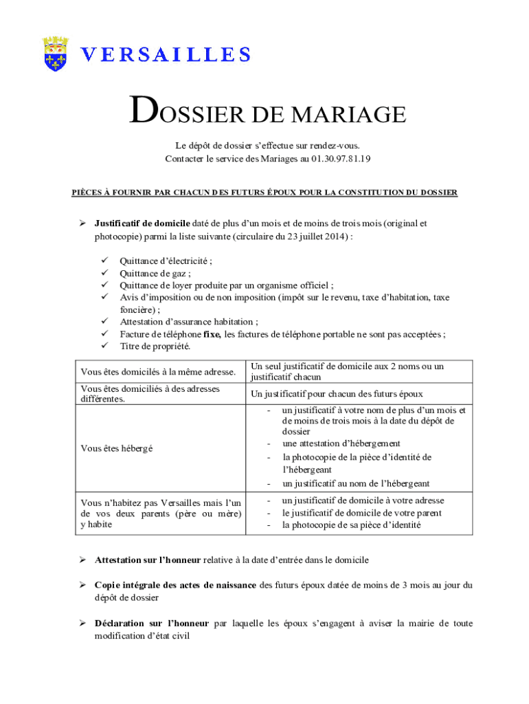 Remplissable En Ligne DOSSIER DE MARIAGE Fax Email Imprimer - pdfFiller