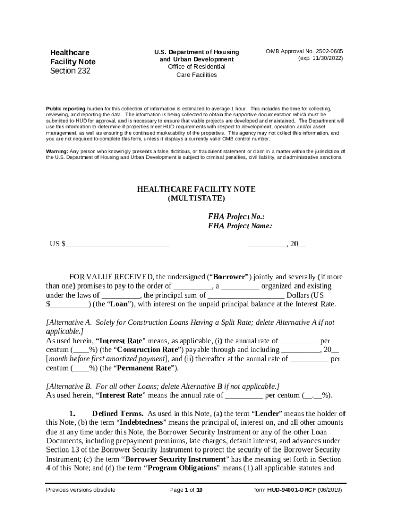 HEALTHCARE FACILITY NOTE - portal hud Doc TemplatepdfFiller Doc ...