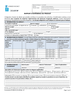 Fillable Online Product Experience Report (French). M05.01.01.08 rev 12 ...