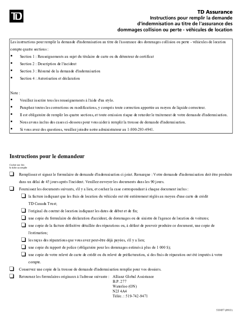 Fillable Online TD Assurance Instructions pour remplir la demande d'indemnisation au titre de l ...