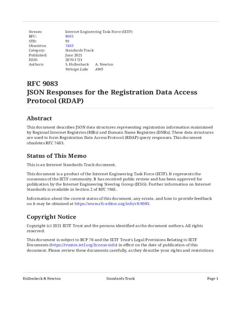 Fillable Online RFC 9083: JSON Responses for the Registration Data ...