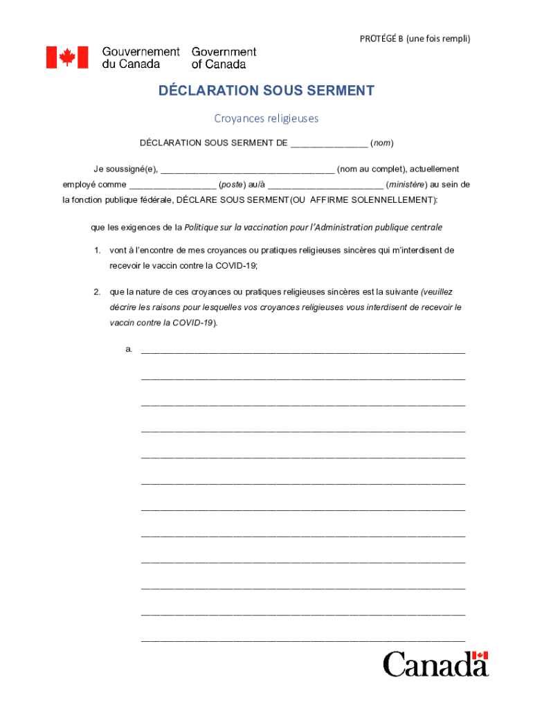 Remplissable En Ligne DCLARATION SOUS SERMENT Croyances religieuses ...