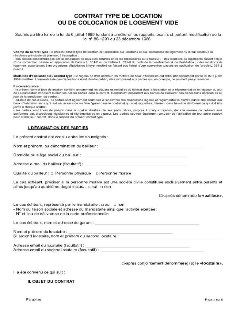 Remplissable En Ligne Bail de location vide. Modle de bail de location ...