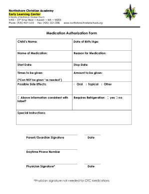 Fillable Online Authorization for Administration of Medication - nca ...