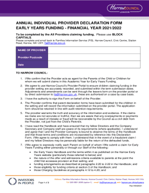 Fillable Online ANNUAL INDIVIDUAL PROVIDER DECLARATION FORM EARLY YEARS ... Fax Email Print ...