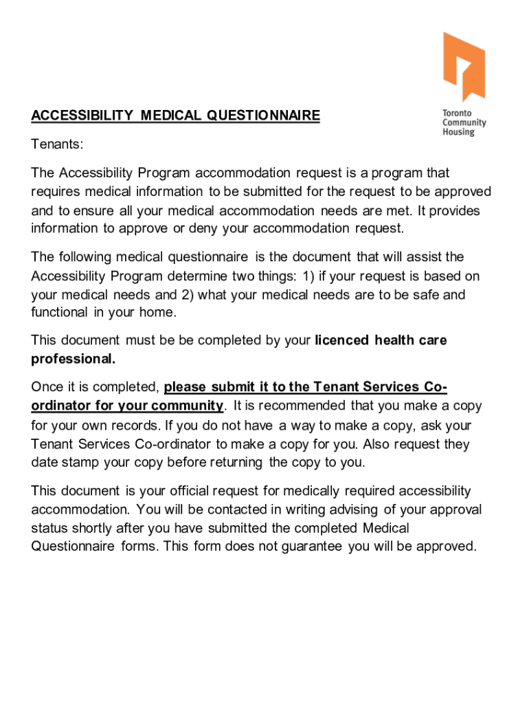 Fillable Online Medical Questionnaire for Reasonable Accommodation ...