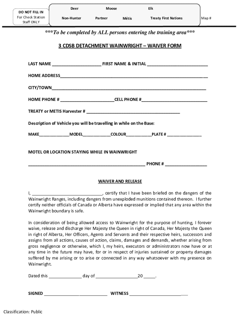 Fillable Online 3 CDSB Detachment Wainwright - Waiver Form. Camp ...