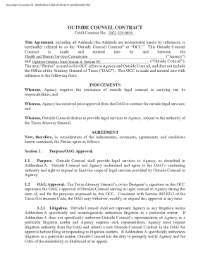 Fillable Online Outside Counsel Contract Template - Texas Fax Email ...