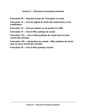 Remplissable En Ligne Annexe D Nouveaux formulaires proposs Formulaire 5A ... Fax Email Imprimer ...