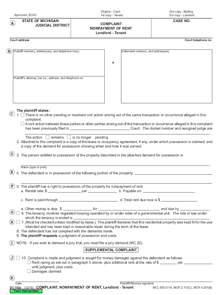 2019-2025 Form MI DC 102a Fill Online, Printable, Fillable, Blank ...
