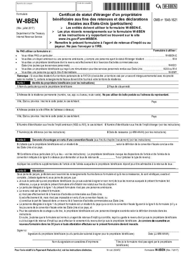 Remplissable En Ligne CAW-8BEN Fax Email Imprimer - pdfFiller