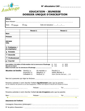 Remplissable En Ligne DOSSIER DINSCRIPTION UNIQUE Anne scolaire 20 ...