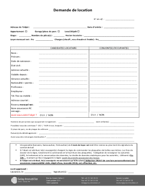 Fillable Online Demande de location formulaire, un formulaire de demande ... Fax Email Print ...